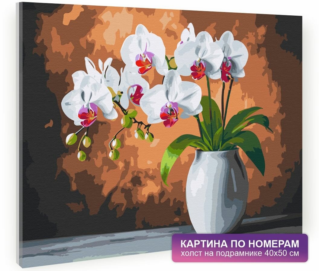 Картина по номерам на холсте с подрамником 40х50 см. Цветы, букеты. "Орхидеи", арт. 4909/