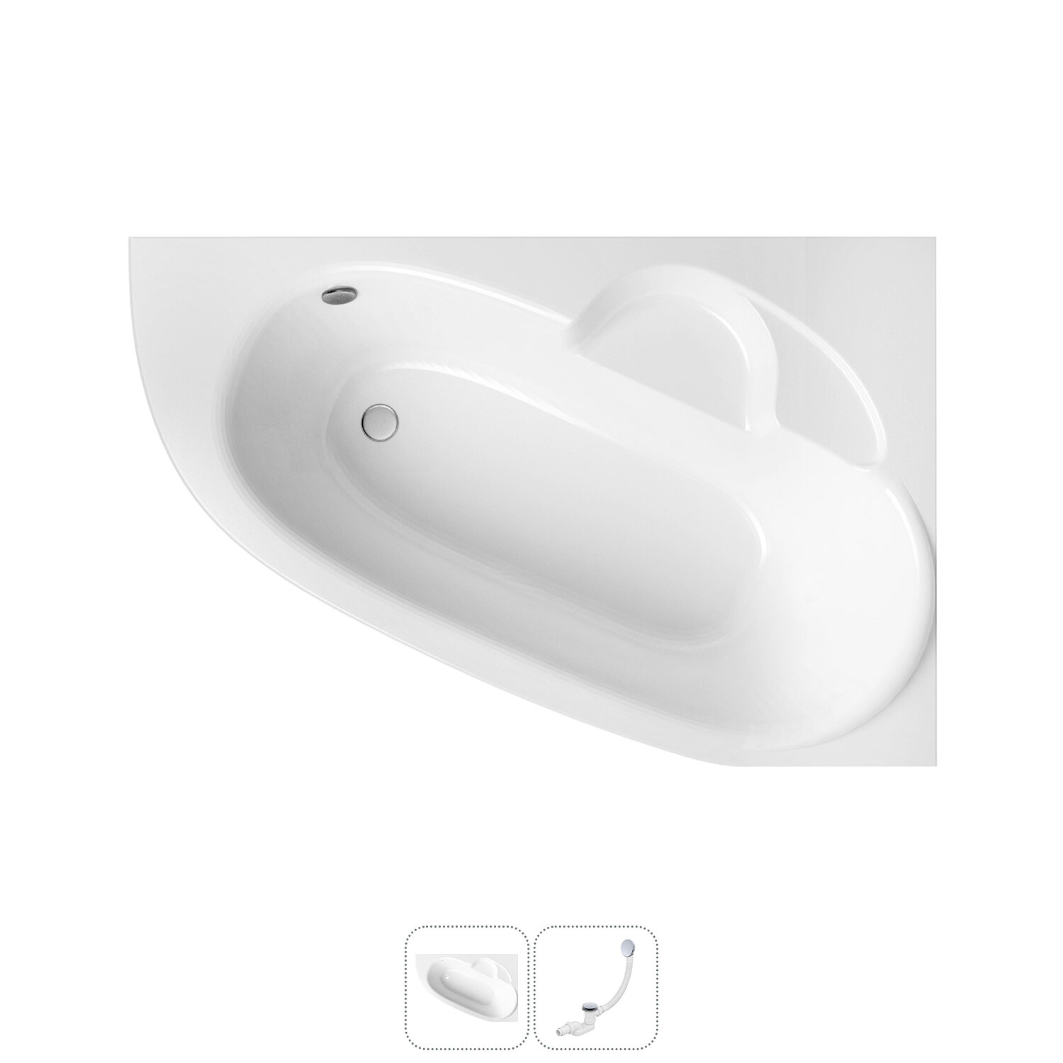 Угловая ванна акриловая 160 x 105 Lavinia Boho Bell Pro 202010760 в наборе 2 в 1: асимметричная ванна (правый разворот), слив-перелив