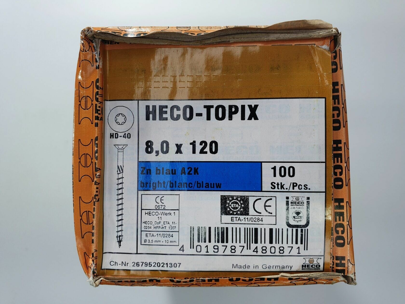 Шуруп по дереву конструкционный 8x120 Torx (100 pcs) HECO, Германия