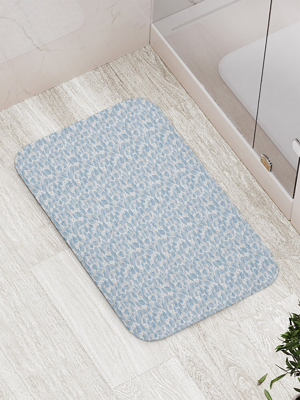 Коврик для ванной комнаты и туалета противоскользящий "Абрис листьев Гинкго Билоба" 52х77 см, JoyArty