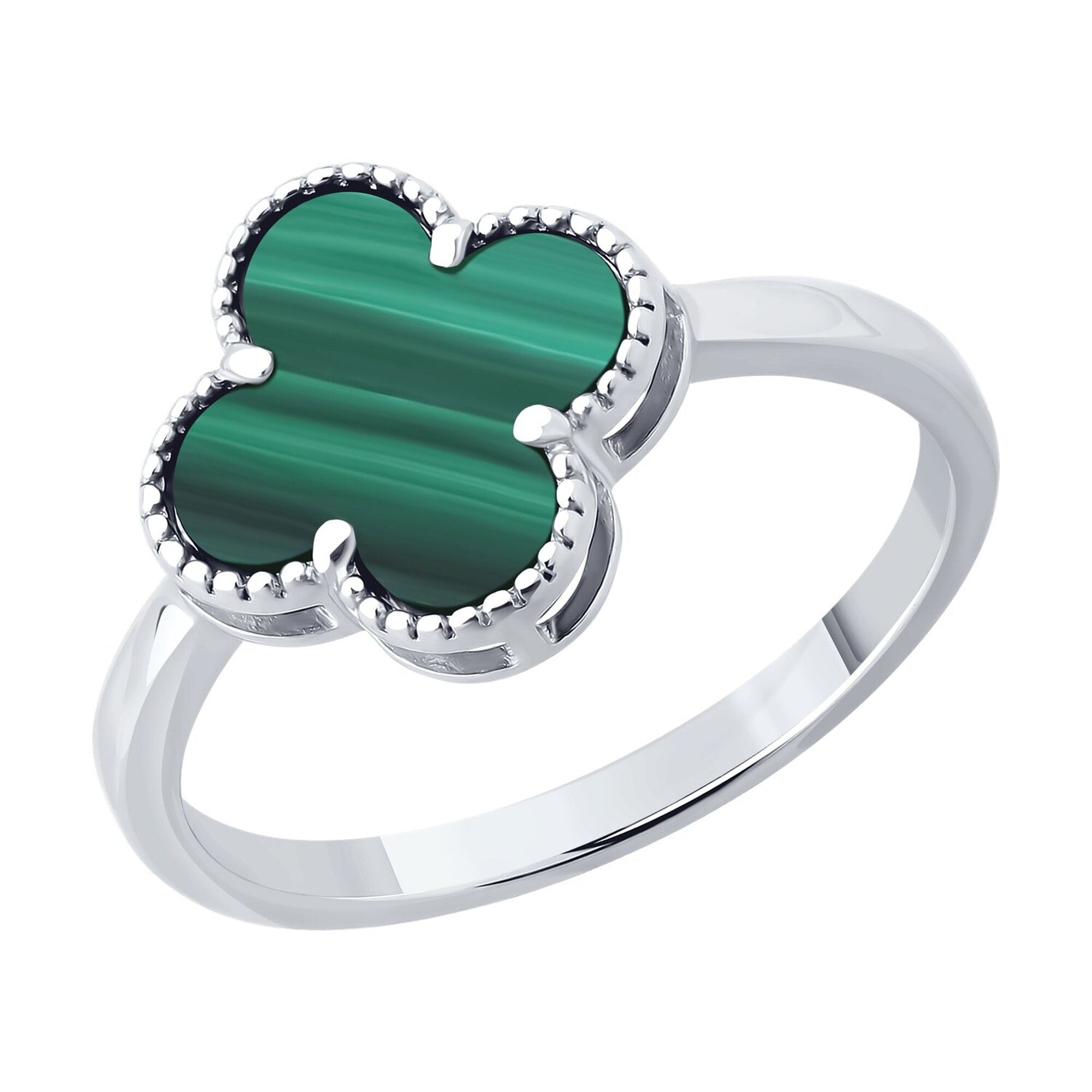 Кольцо, серебро, 925 проба, родирование, малахит