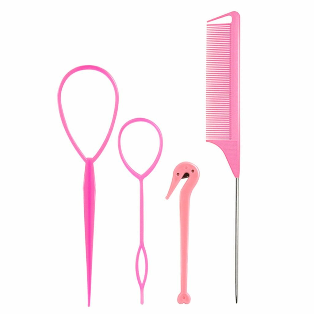 4 шт. / набор, набор инструментов для плетения кос-розовый