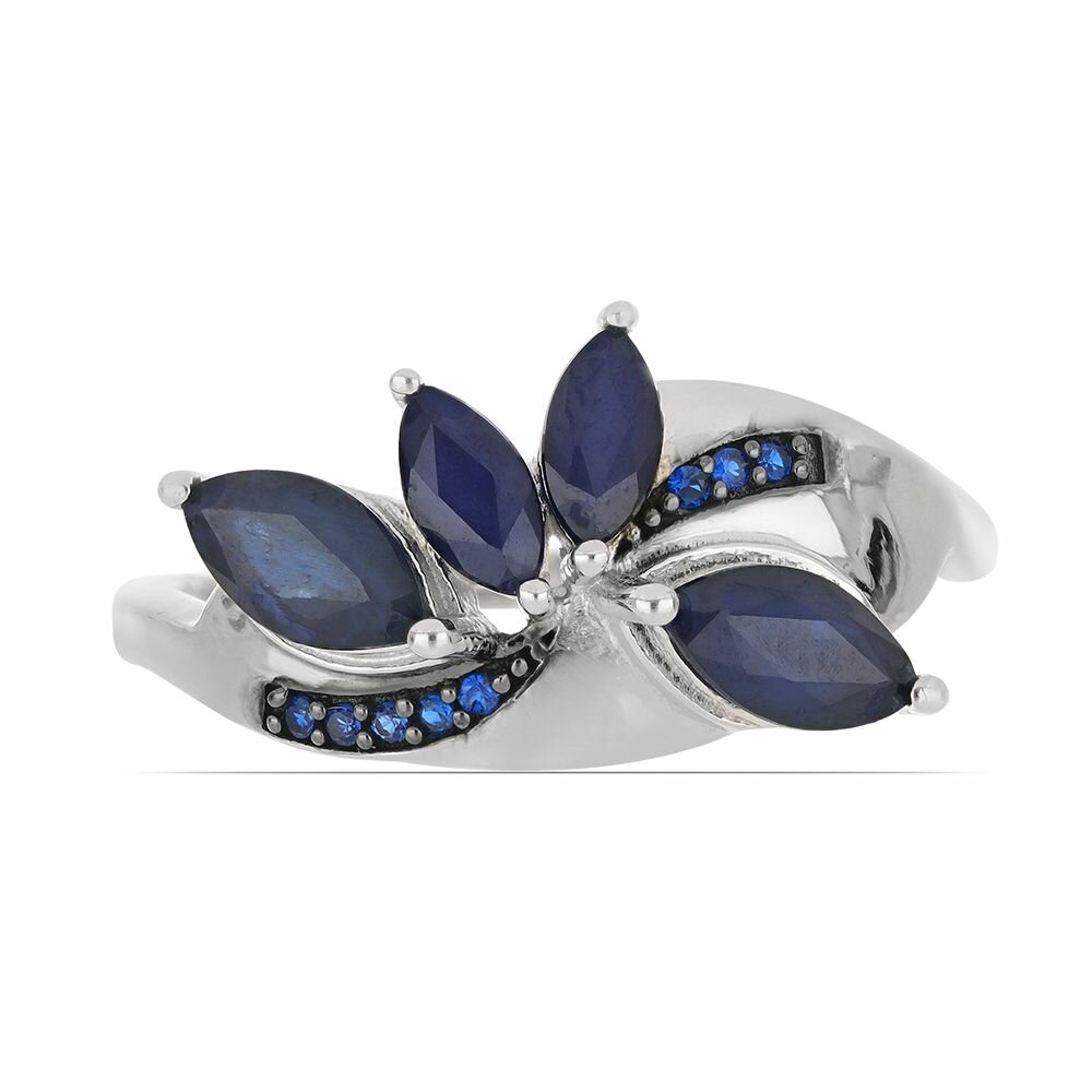 Кольцо, серебро, 925 проба, родирование, сапфир, сапфир синтетический