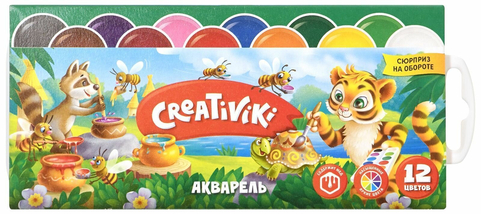 Акварель Creativiki 12 цветов, без кисти, с коррексной подложкой (АКВК12КР)