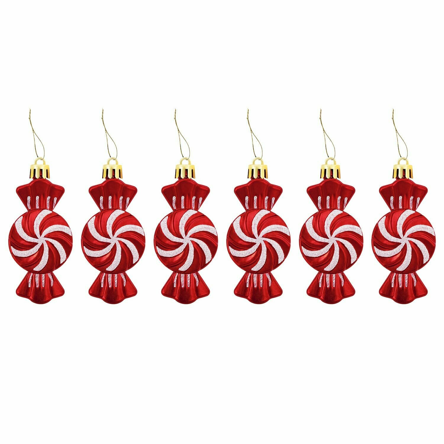 Украшение елочное Золотая сказка "Конфетки", 6 шт, 8х4 см, пластик, цвет красный/белый