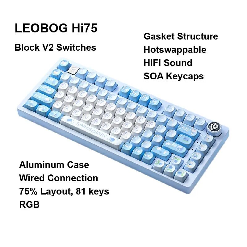 LEOBOG Игровая клавиатура проводная Hi75, Английская раскладка, светло-синий