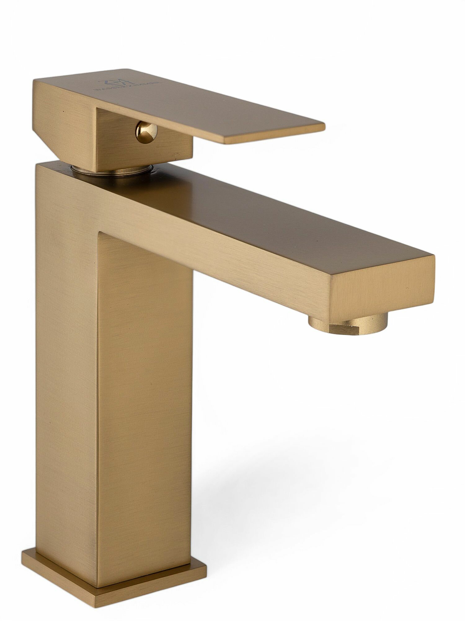 Смеситель для умывальника квадратный с литым изливом, матовое золото