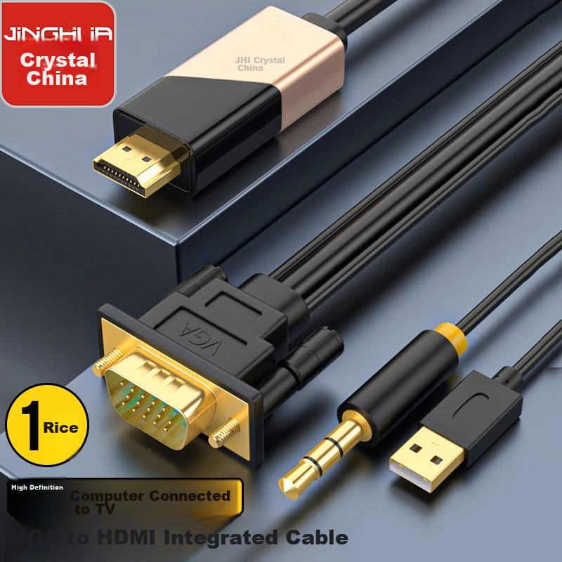 Jinghua VGA to HDMI High-Definition Video Converter Cable for Computer, Laptop, Set-Top Box to Connect TV, Monitor, Projector with Audio And Power Supply, Black, 1 Meter, Z191C