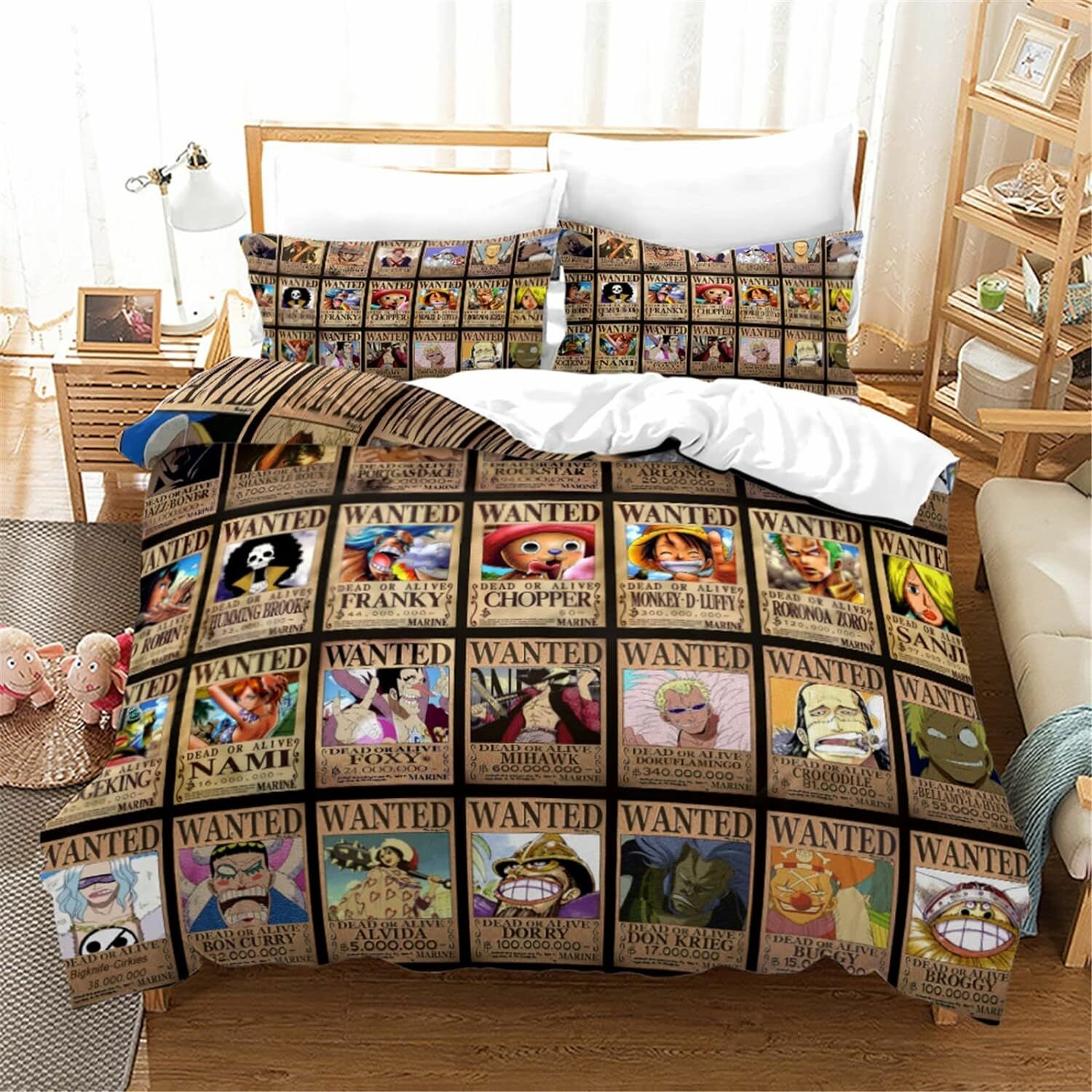 Комплект постельного белья One Piece Anime 3D из 100% ультратонкого волокна (1 пододеяльник и 2 наволочки)