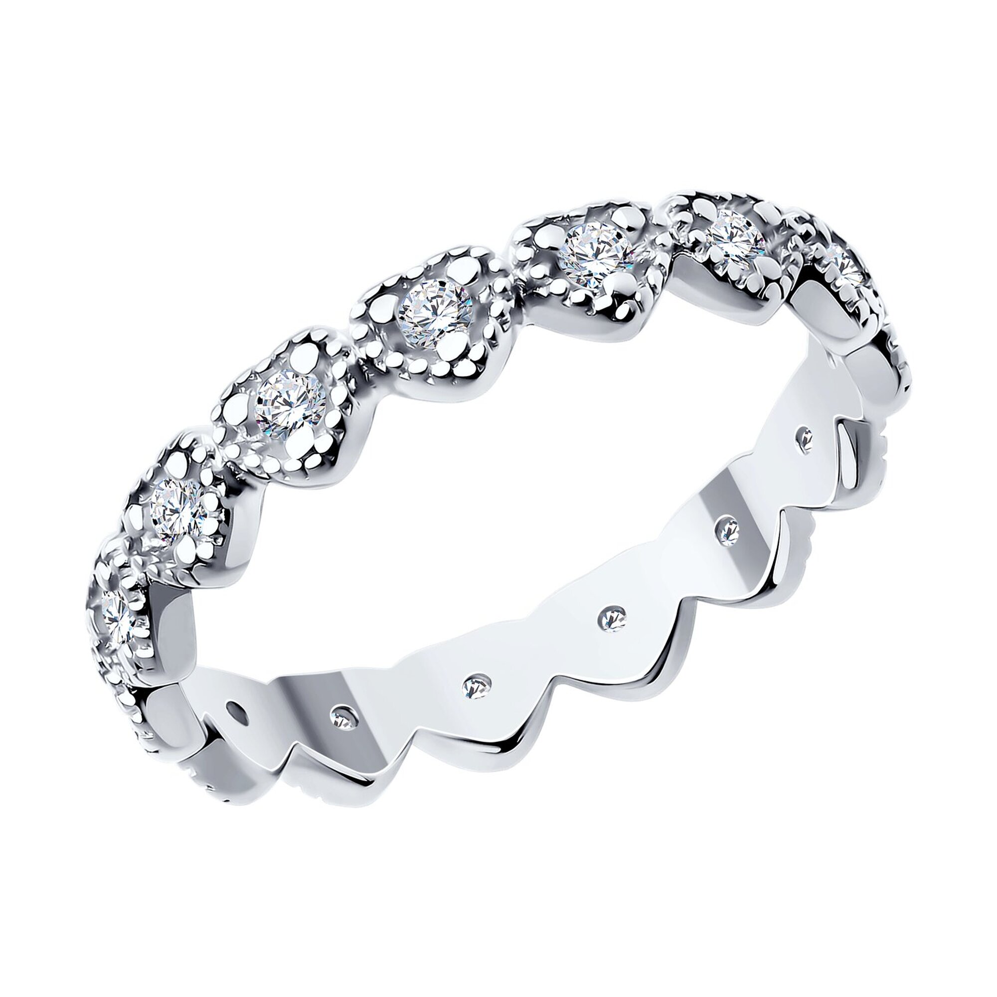 Кольцо, серебро, 925 проба, родирование, фианит