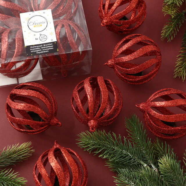 Набор пластиковых шаров Red Glossy 8 см, 6 шт, Kaemingk, 515459