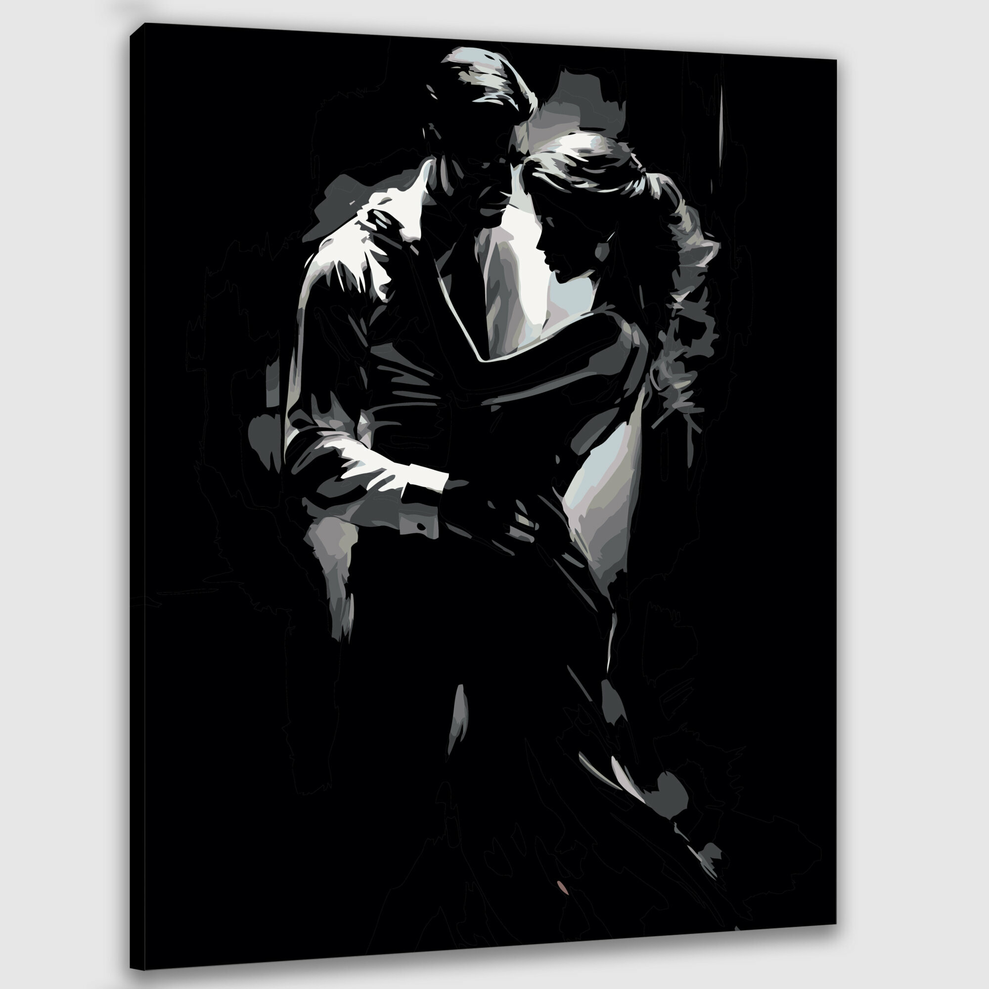Картина по номерам 40x50 см, черно-белая фотография, танго, танцоры, объятия, переплетение тел, выражения лиц, эмоции