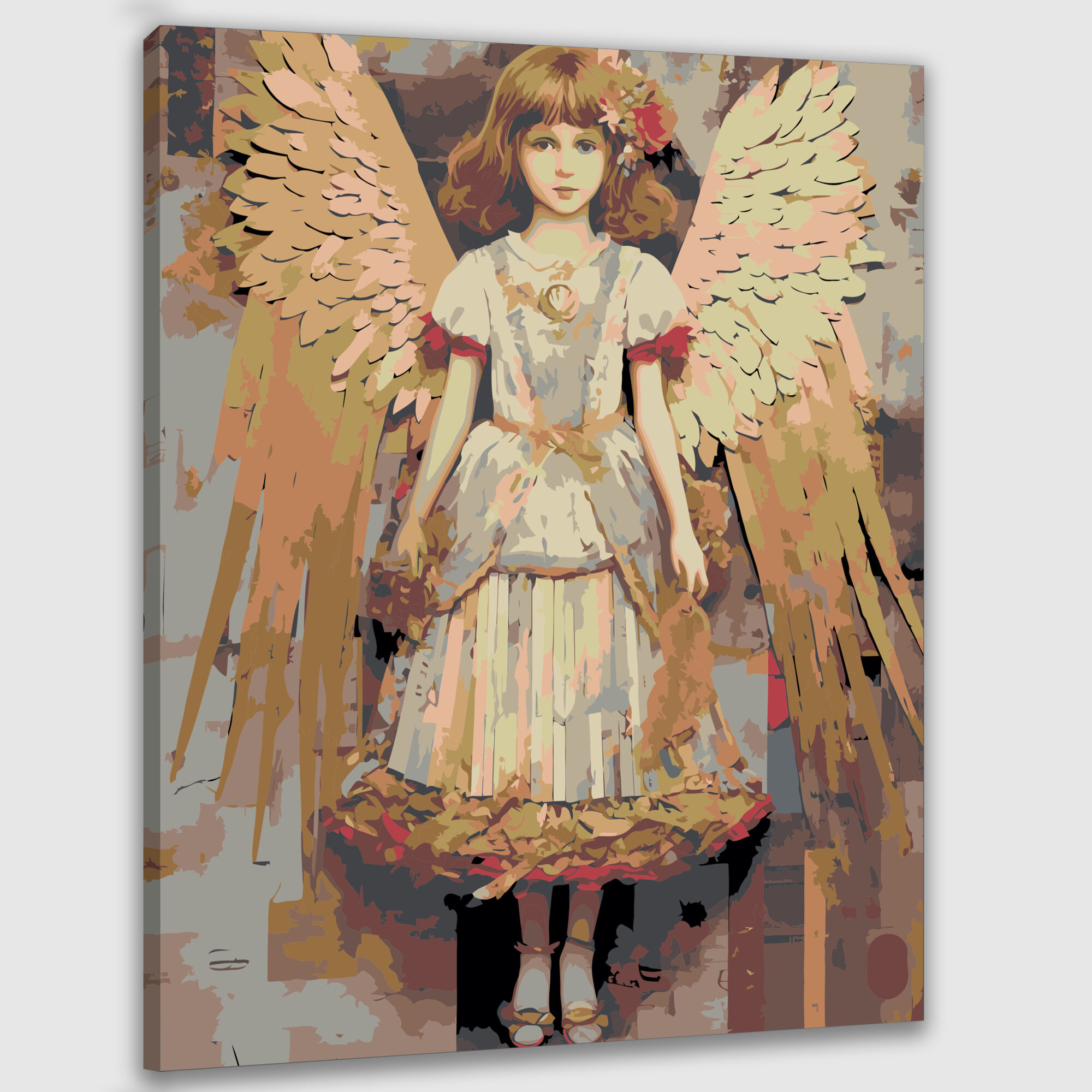 Картина по номерам 40x50 см, кукла, крылья ангела, смешанная техника, акриловая краска, коллаж, винтажная бумага