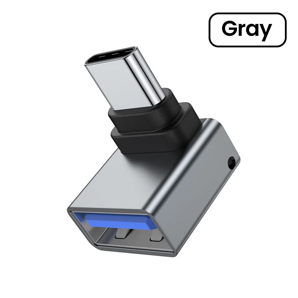 90 ° Угловой адаптер типа C к USB 3.0 Адаптер для быстрой зарядки типа C «папа» к USB 3.0 «мама» для ноутбука, планшета, U-диска, адаптер USB C gray