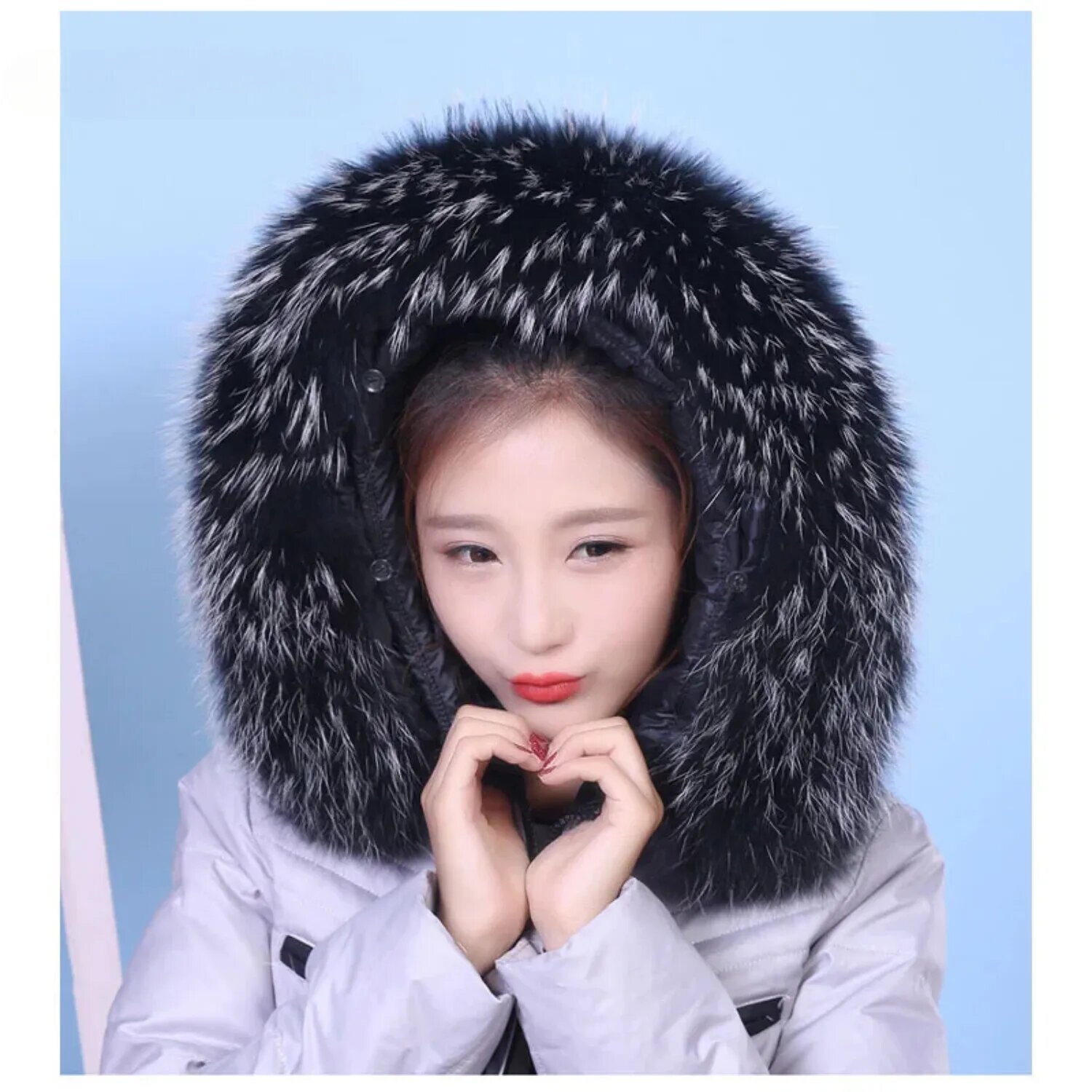 Qearlstar 100% настоящий натуральный Raccoon мех воротник зимняя женщины мужчины вниз пальто капюшон обрезка черный с белыми советами,120,12, натуральный мех,70, черный/белый, SKU00239