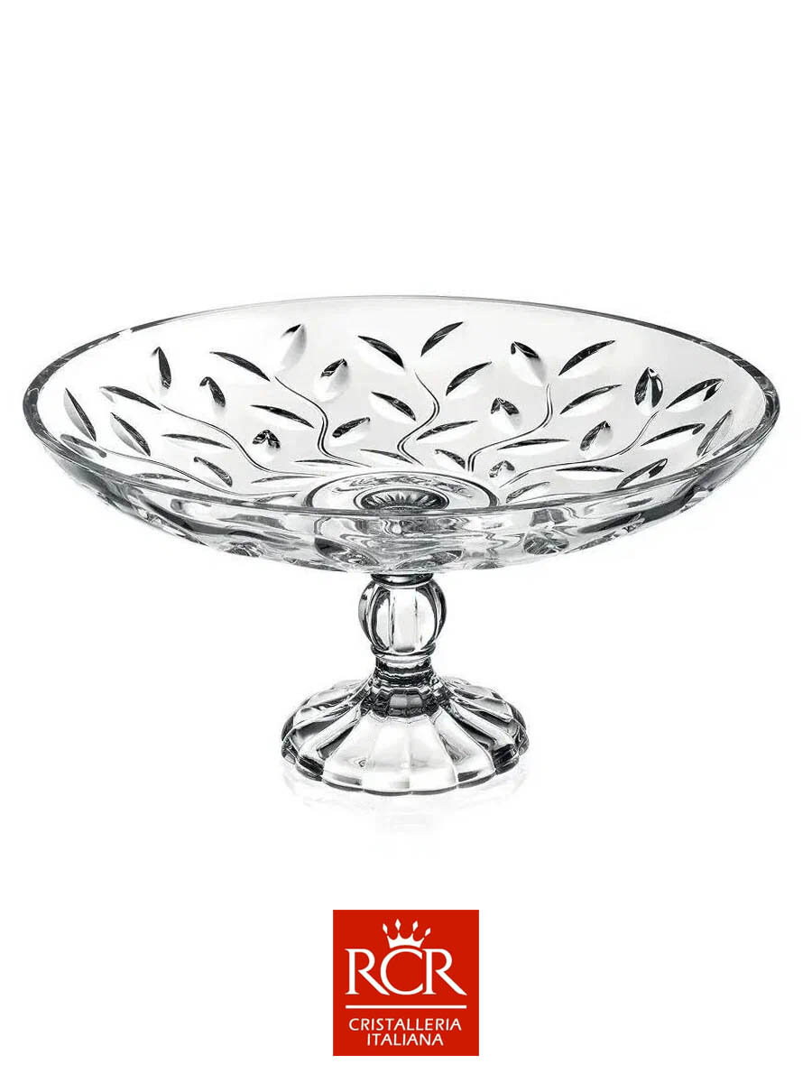 Блюдо на ножке RCR Cristalleria Italiana Laurus, диаметр 33 см, хрусталь Luxion®