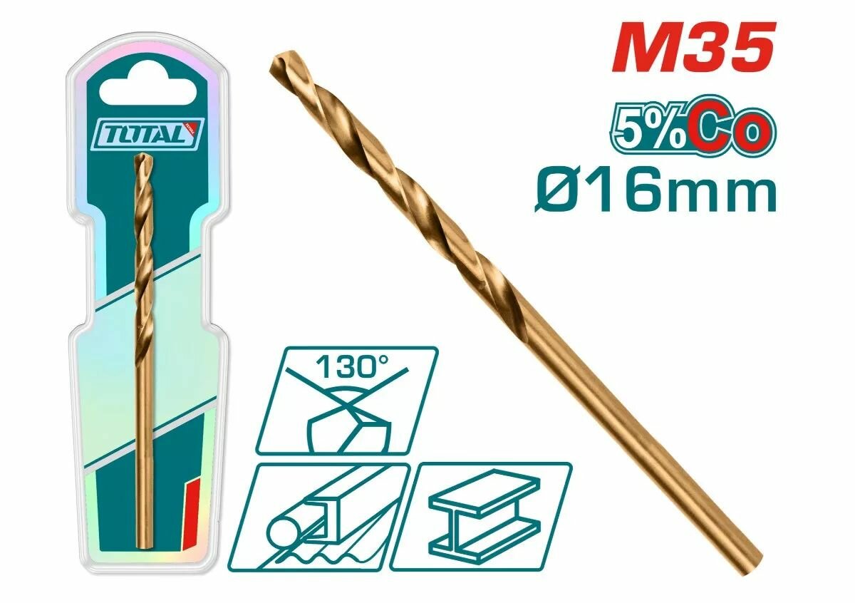 Сверло TOTAL TAC11216001, для металла, по металлу, диаметр 16мм, длина 178мм