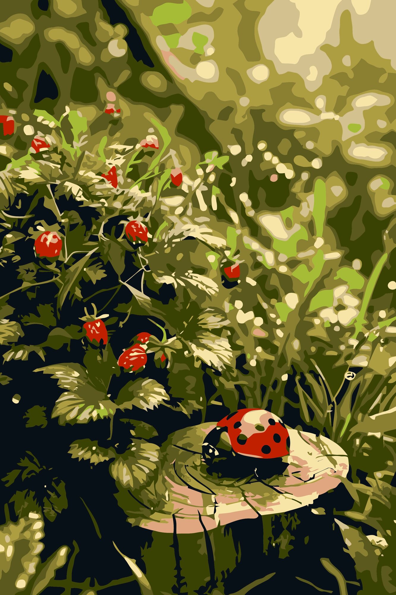 Детская картина по номерам E3418 "Насекомые - Божья коровка" 20x30