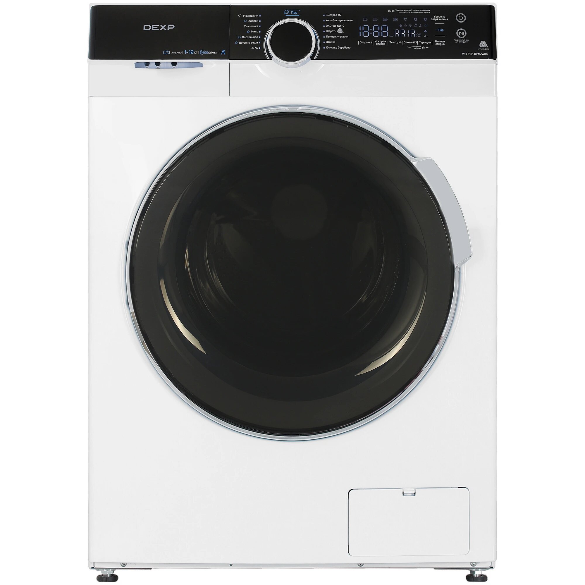 Стиральная машина DEXP WM-F1214DMA/WBSI белый, стирка - 12 кг, фронтальная загрузка, отжим - 1400 об/мин
