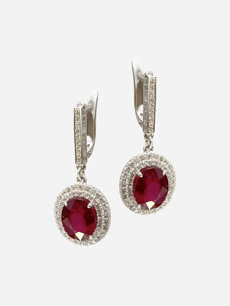 Серьги с подвесками, серебро, 925 проба, фианит, рубин