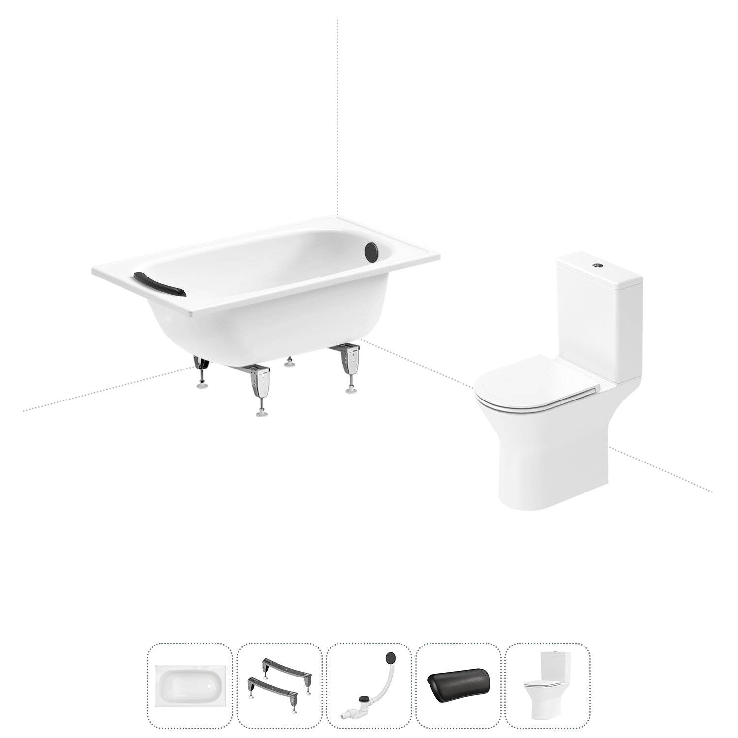 Стальная ванна 105х70 Sanitana BLB Europa 20220567R в наборе 5 в 1: металлическая ванна 105 х 70 см, ножки, слив-перелив, подголовник, унитаз