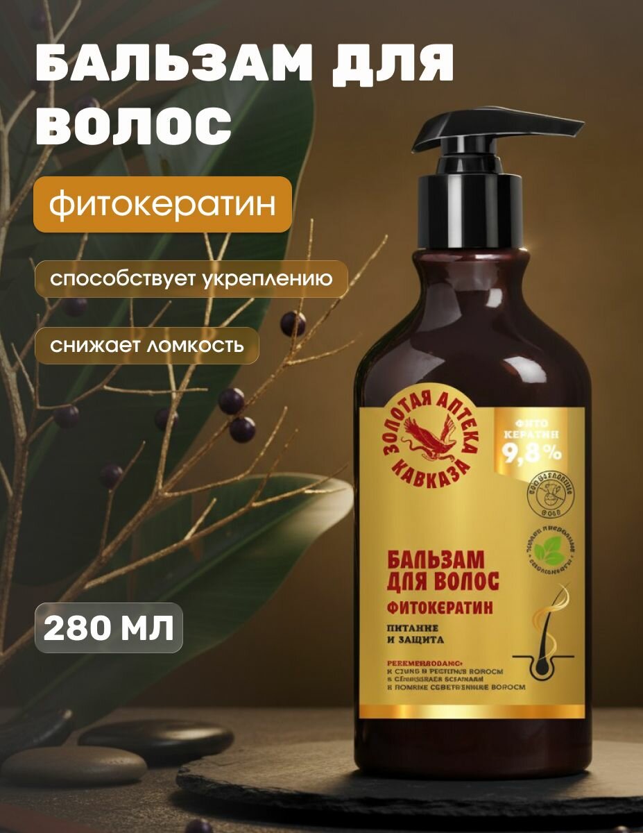 Бальзам для волос Фитокератин Питание и защита с натуральными экстрактами и маслами для роста и укрепления, 280 г