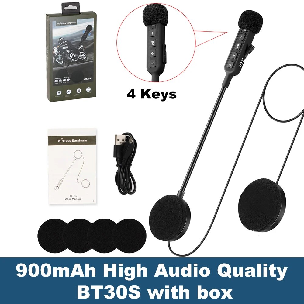 Bluetooth-гарнитура BT30 для мотоциклетного шлема, BT5.3, Черный