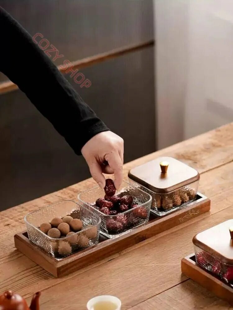 Менажница "Менажница", деревянная подставка, 3 емкости, 3 крышки