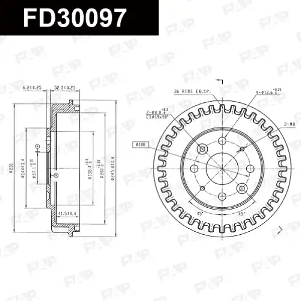 FAP FD30097 барабан тормозной задний spectra (Комплект 2 штуки)