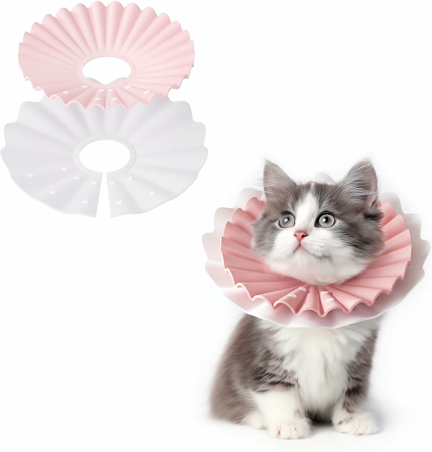 DINGXIAN Мягкий защитный воротник для кошек после операций, зеленый, S (шейка 14-18 см) | Сверхлегкий конус от лизания и расчесывания ран, альтернатива послеоперационному воротнику