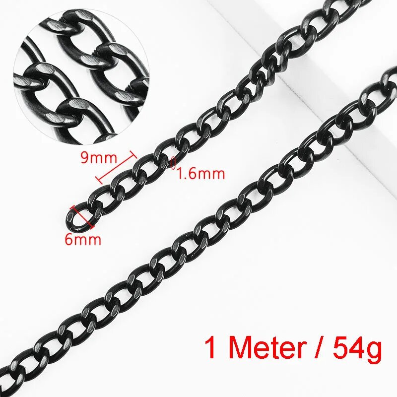 Металлическая черная витая цепочка V-REX 1 метр 1.6x6x9mm