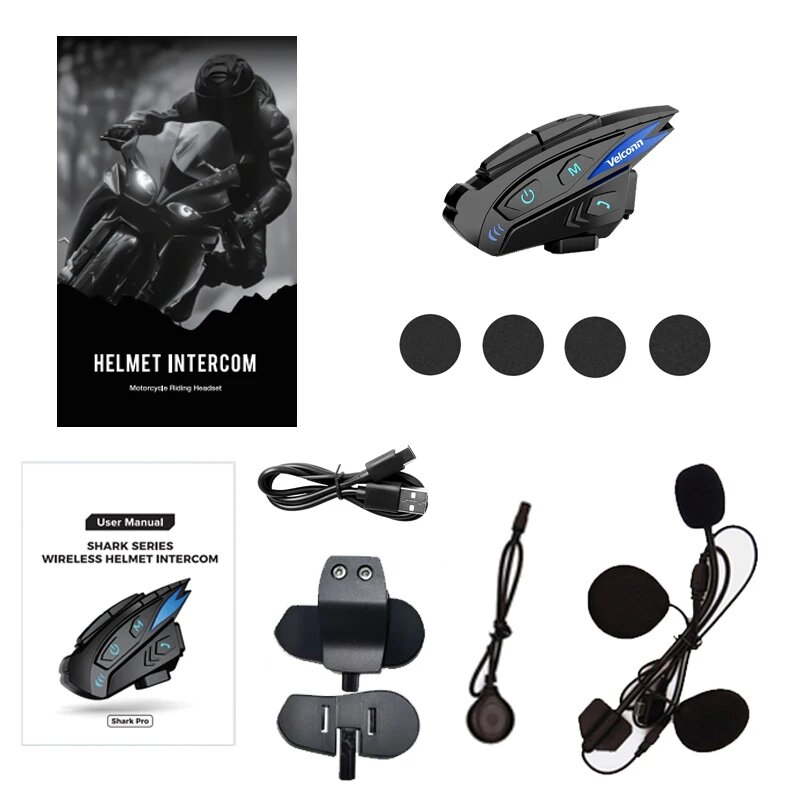 Velconn Shark Bluetooth Мото-домофон для 2-х гонщиков, FM-радио