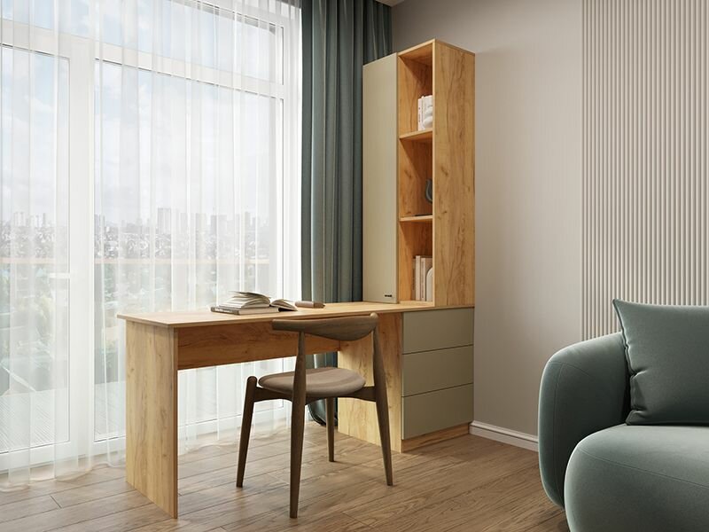 Компьютерный стол "Дилар 10" 175х210х55 Дуб крафт золотой / Мокко