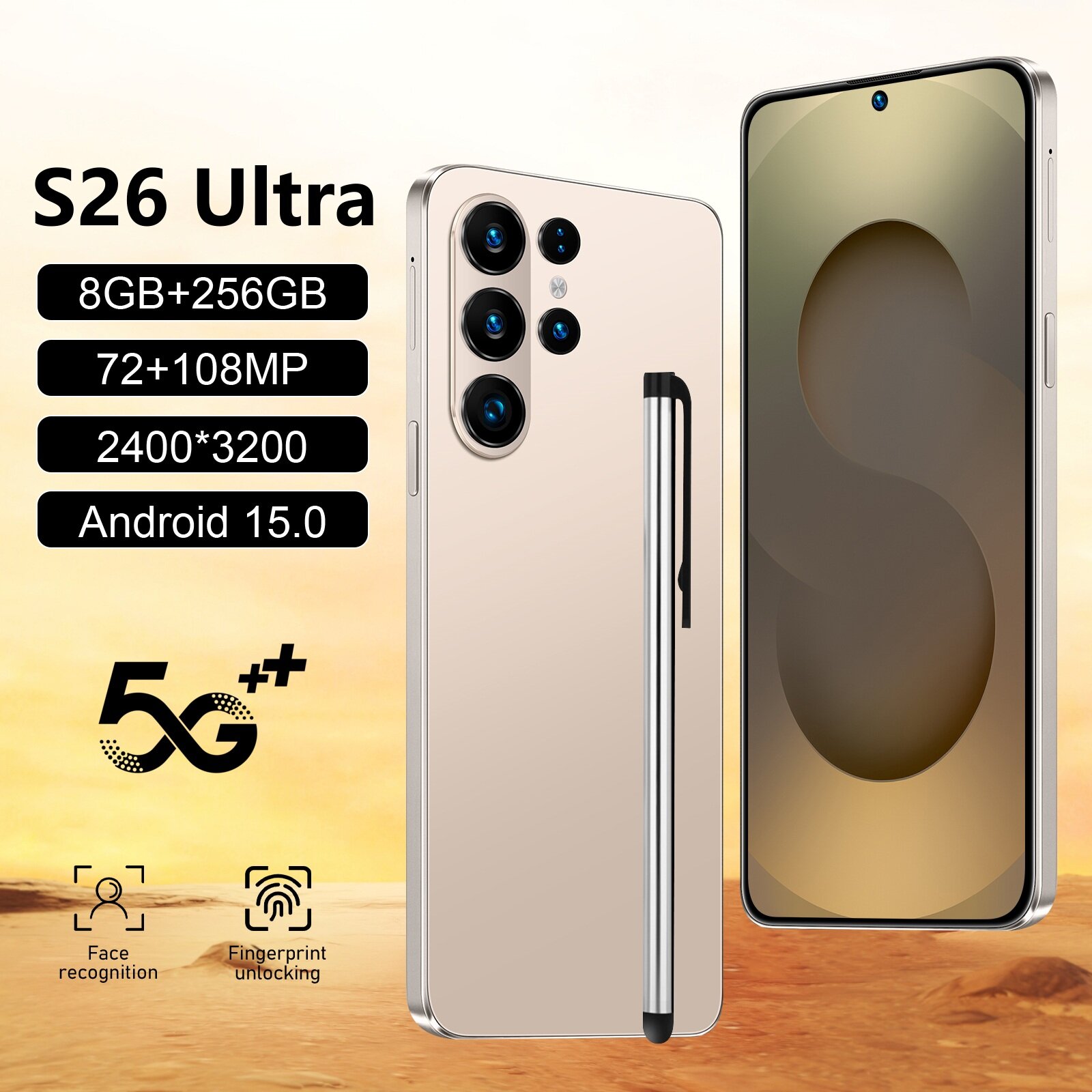 S26 Ultra Android 7.3 дюйма смартфон с большим экраном 8GB+256GB