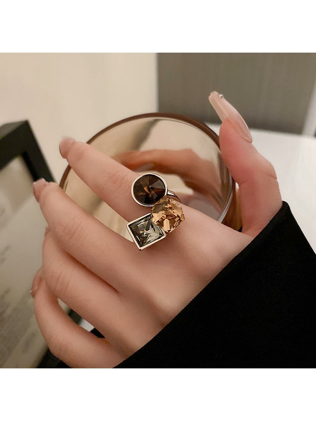 Многослойные разноцветные хрустальные Овальные регулируемые кольца Современный модный аксессуар