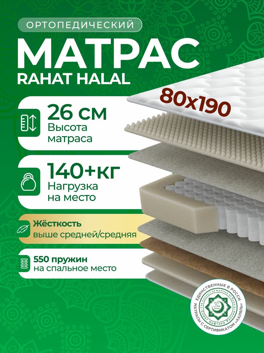 Мир Матрасов, Матрас Halal Rahat, Независимые пружины, 80х190 см