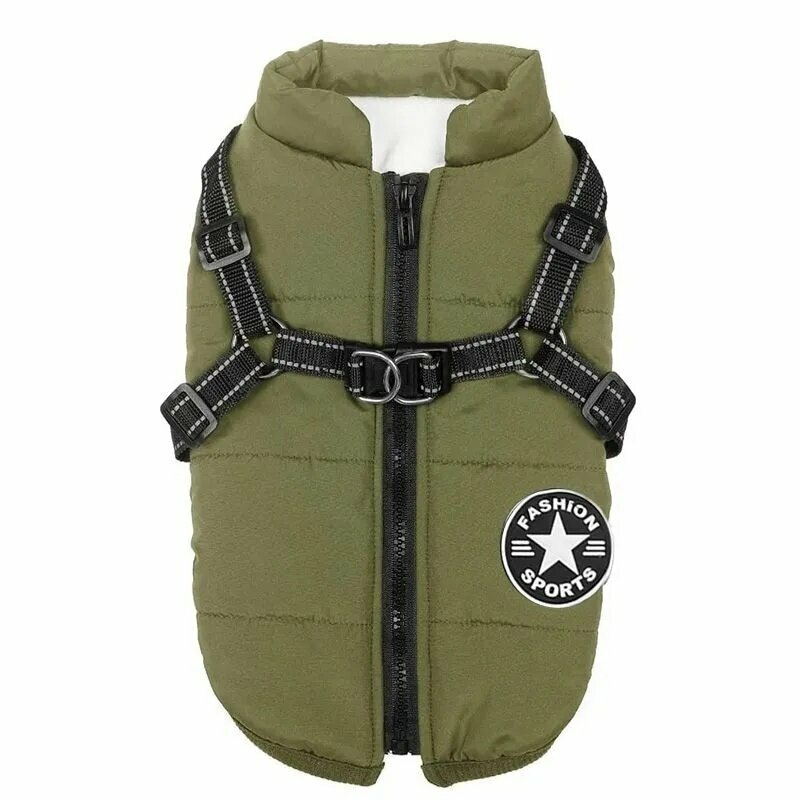 Одежда для животных, Зимняя куртка для собак, водонепроницаемая теплая, Пальто для собак со встроенной упряжью