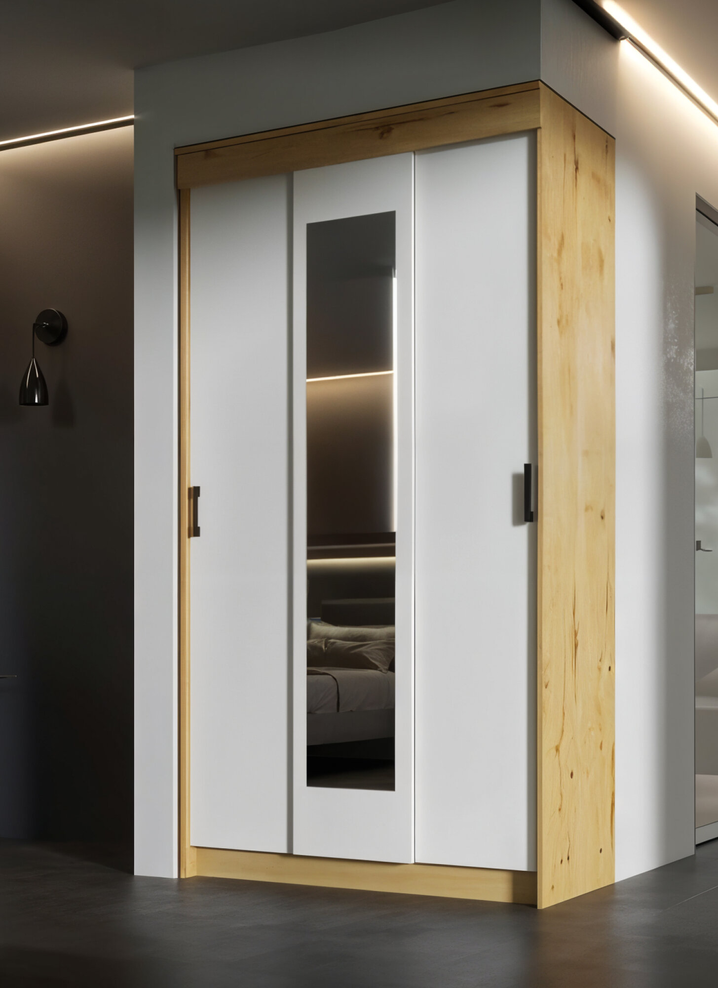 Шкаф-купе для одежды Нонтон Эко, 120x56x220 см, 1 зеркало, дуб вотан / белый