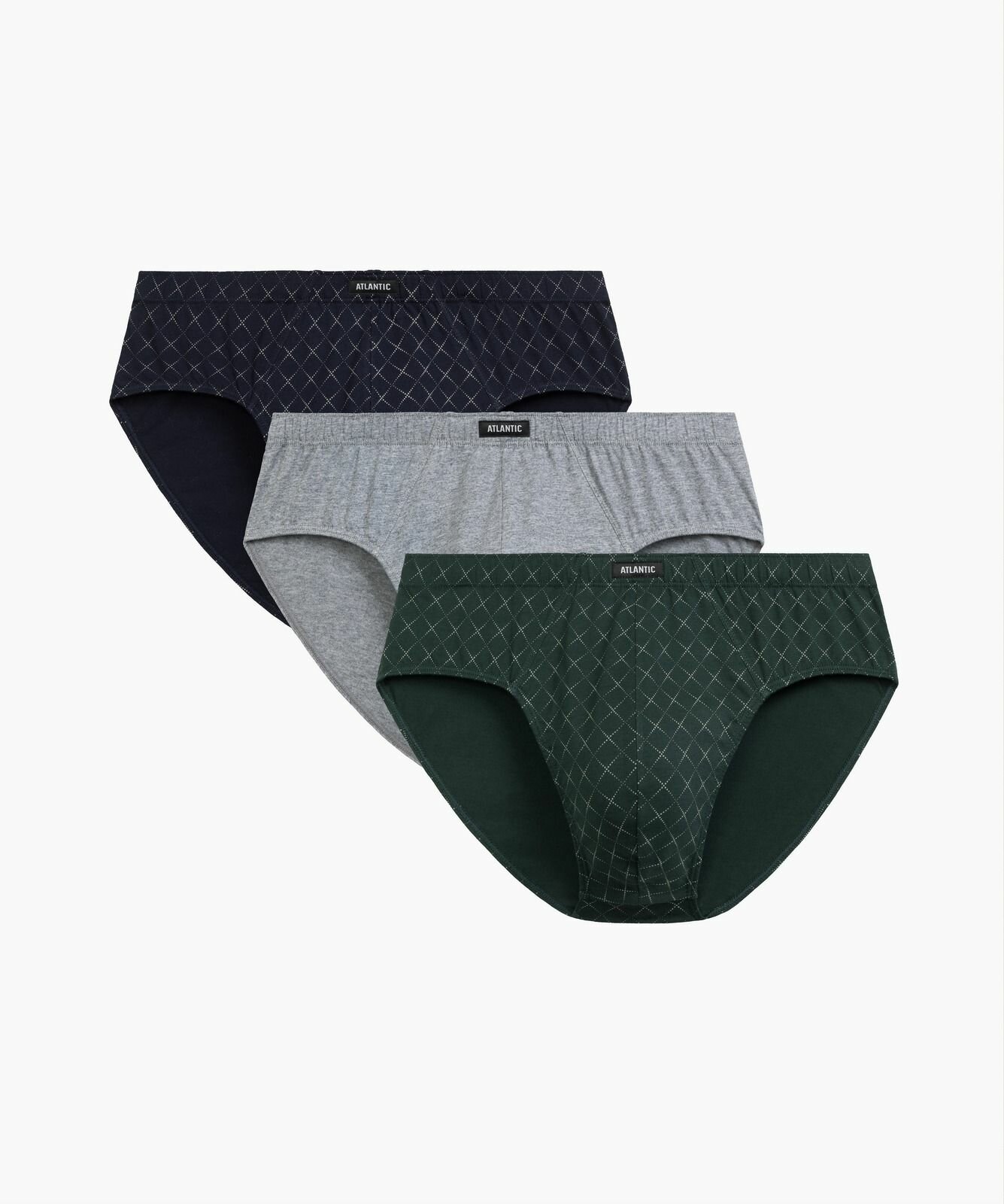 Мужские трусы (3шт) слипы классика Atlantic 3MP-205, хлопок, темно-синий + серый меланж + зеленый (XXL)