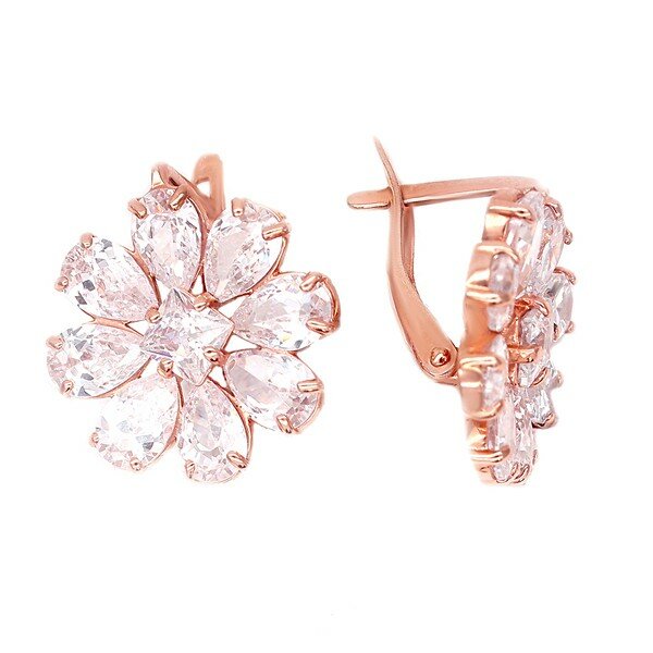 Серьги, красное золото, 585 проба, фианит