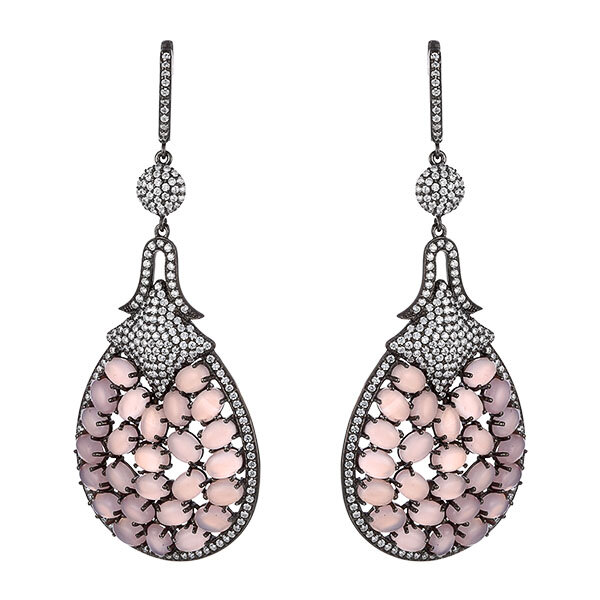 Серьги, серебро, 925 проба, фианит, халцедон