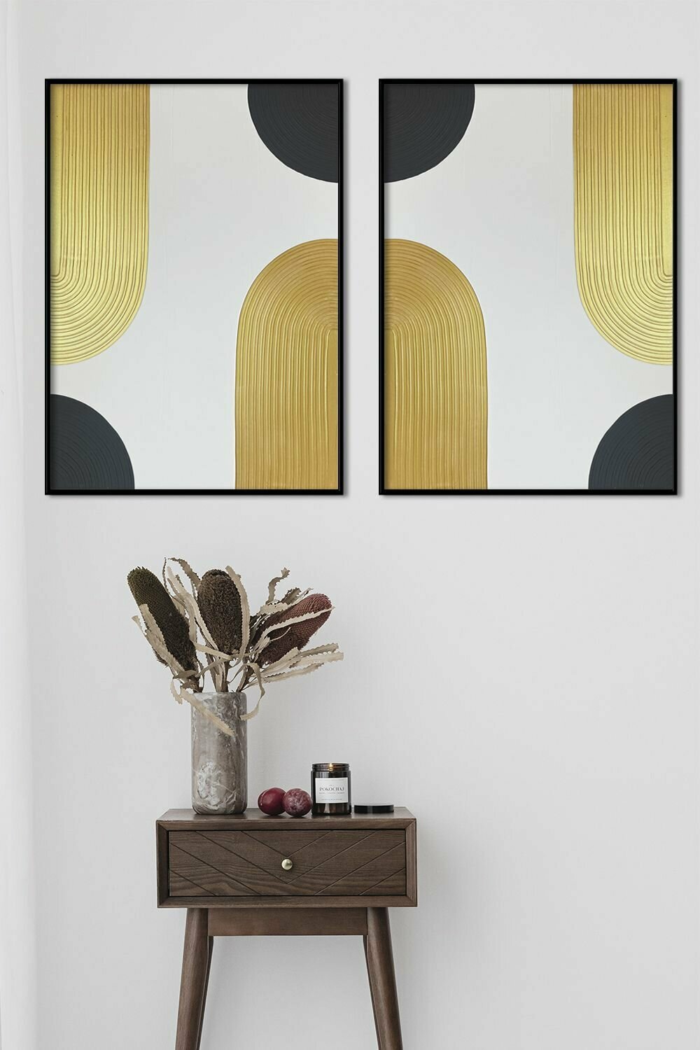 Картины на стену рельефные из гипса DECORMARKT Пара №26, 50х70 см, в черных рамках