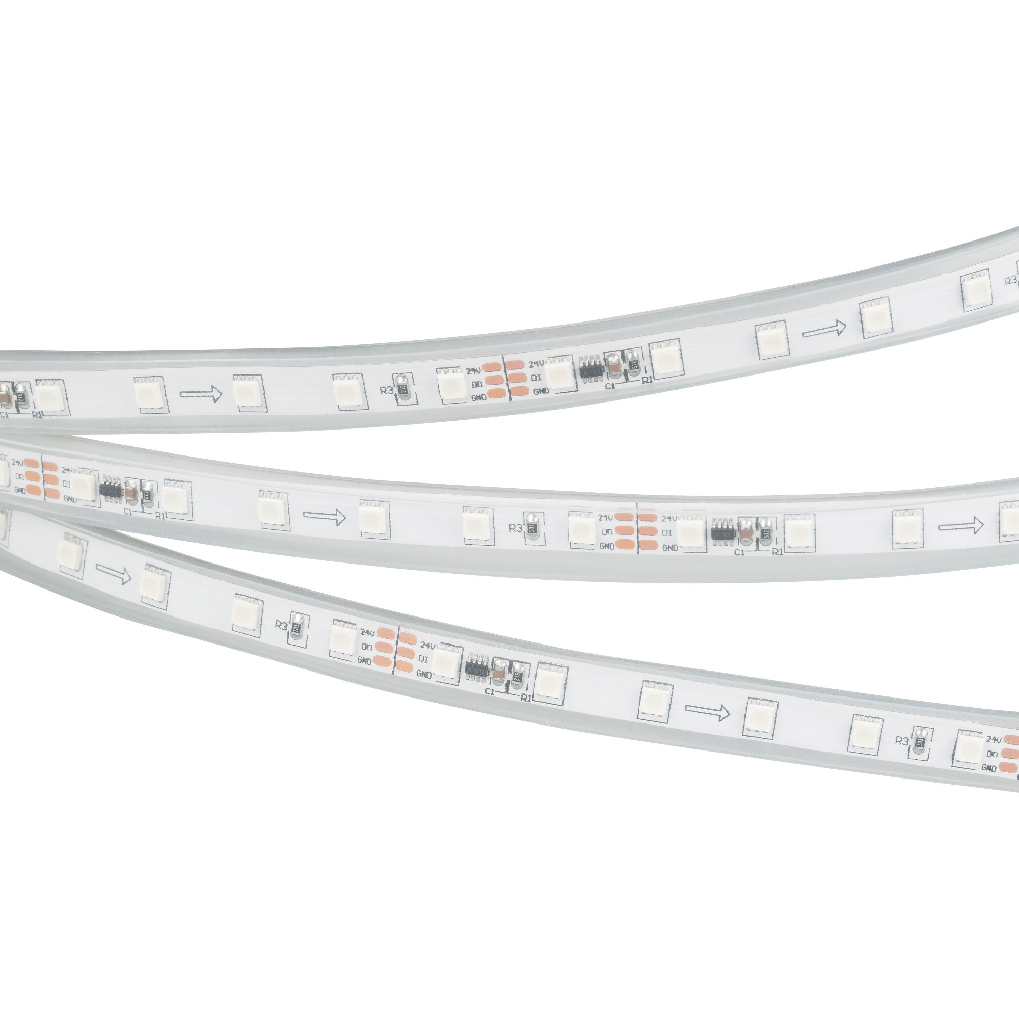Лента светодиодная Arlight Лента герметичная SPI-P-F72-11mm 24V RGB-PX6 (14.4 W/m, IP66, 3535, 5m) (Arlight, бегущий огонь), 5м