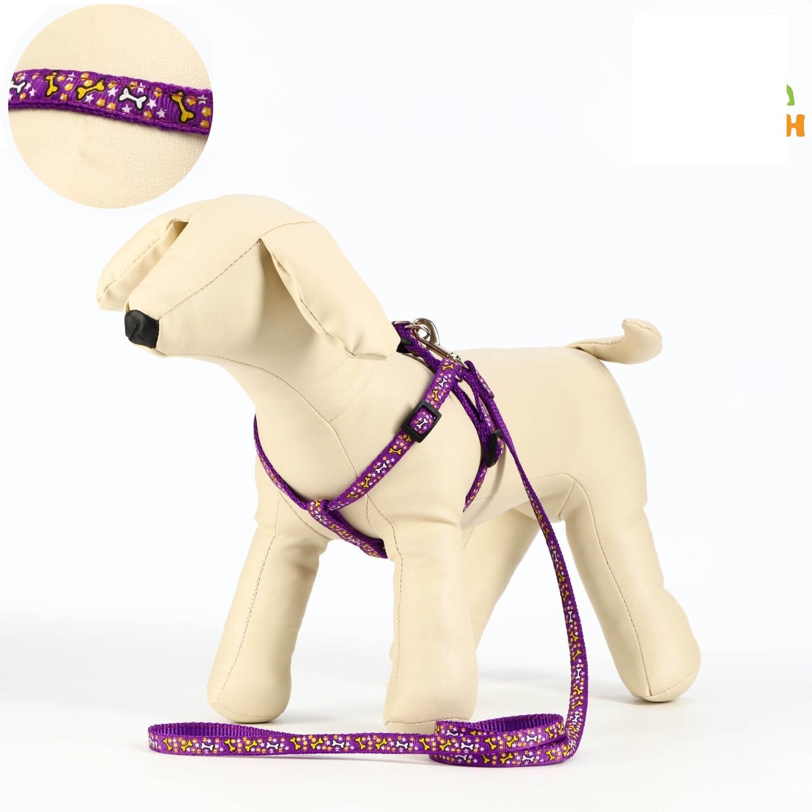 Комплект "Звёздные косточки", ширина 1 см, поводок 120 см, шлейка 23-35 см, фиолетовый