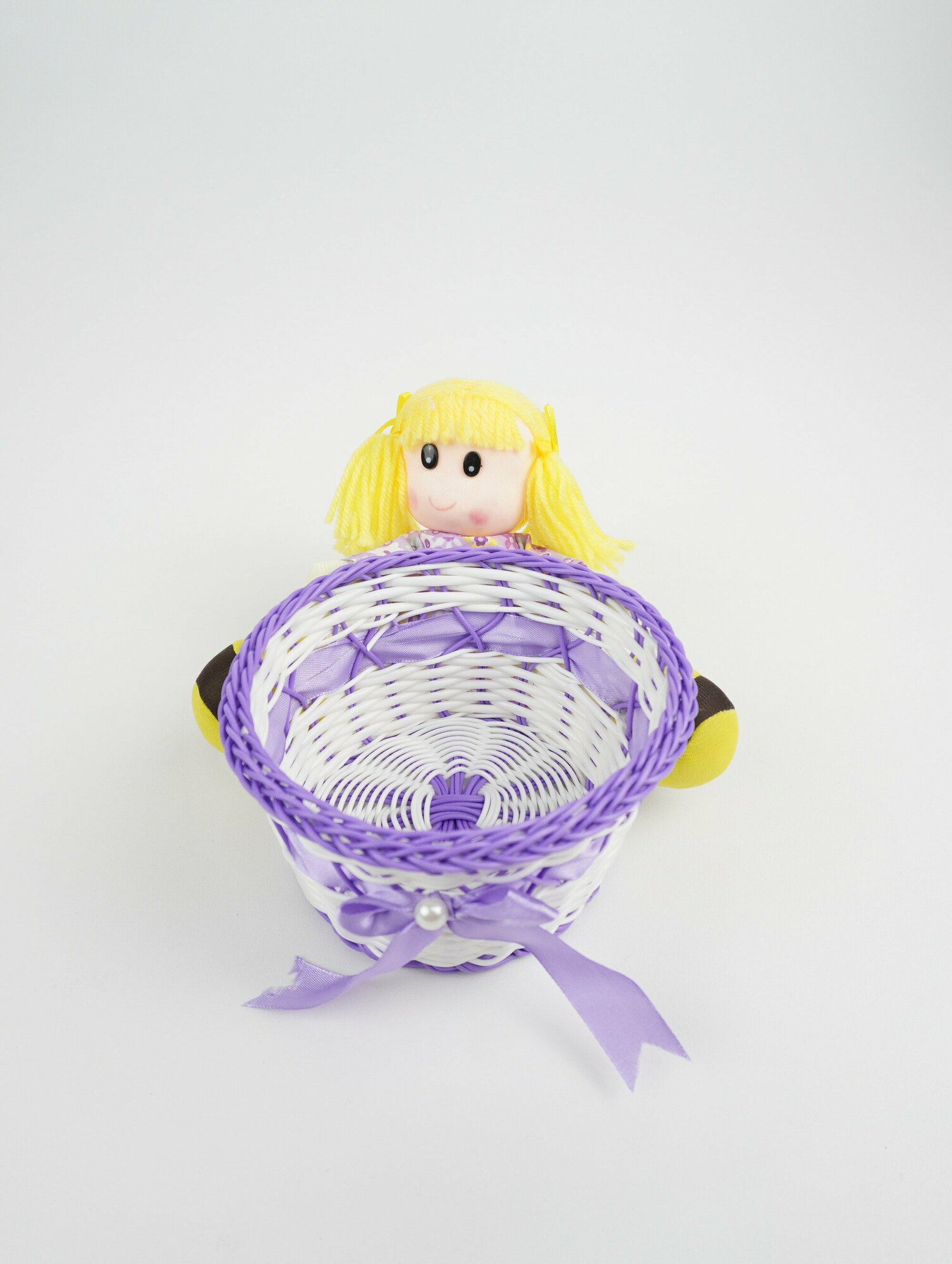 Корзинка декоративная, пластик, полиэстер, d15х9см /// 416-125