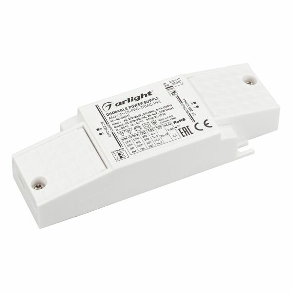 Блок питания ARJ-SP-15-PFC-TRIAC-INS (15W, 26-42V, 0.2-0.35A) (Arlight, IP20 Пластик, 5 лет) 026046(1)