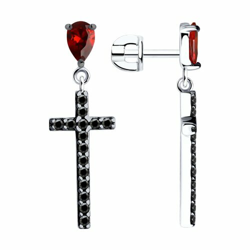 Серьги пусеты, серебро, 925 проба, родирование, фианит