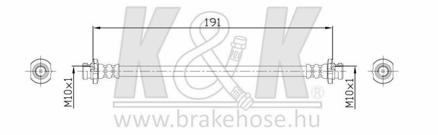 FT0861 K&K Шланг тормозной задн NISSAN: X-Trail (T31) 2.0 FWD 06.08- L= 191 mm, Fitting 1: M10X1 (INT.), Fitting 2: M10X1 (INT.)
