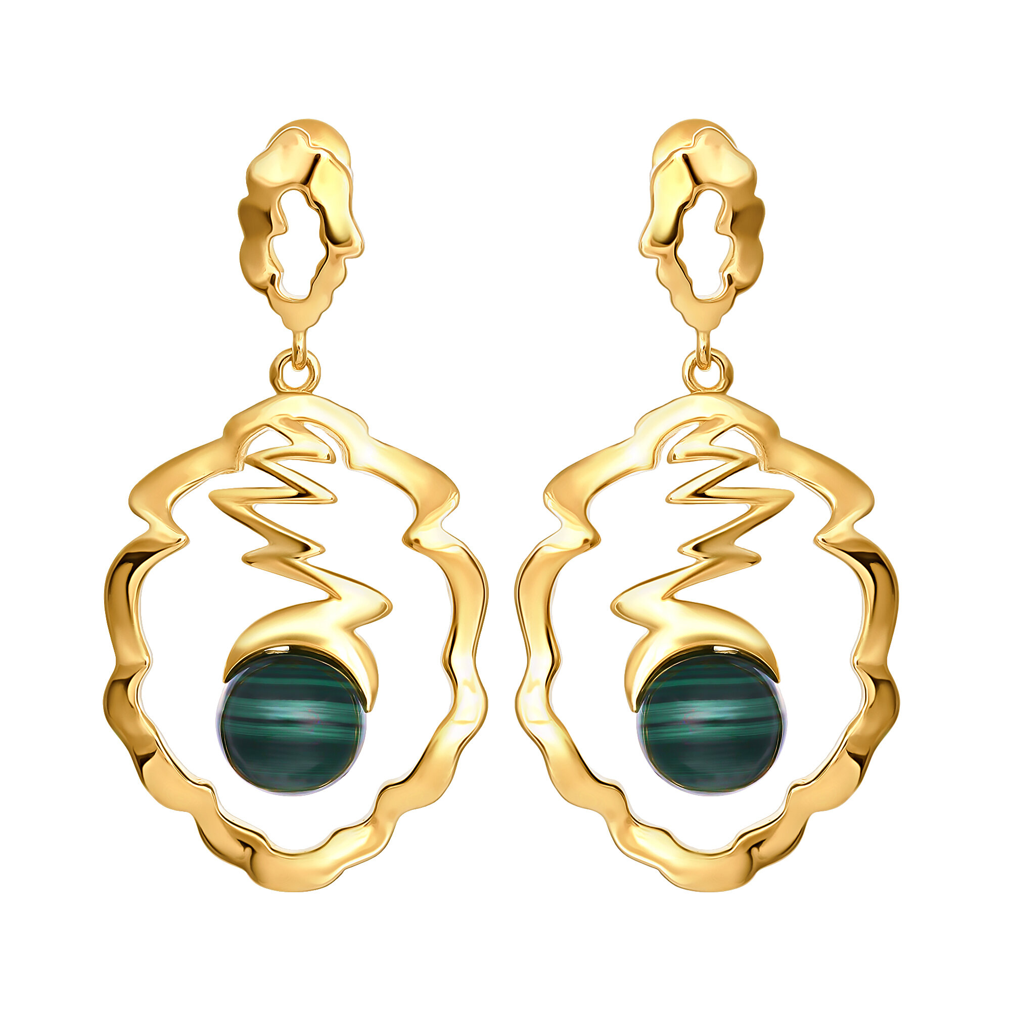 Серьги, серебро, 925 проба, малахит