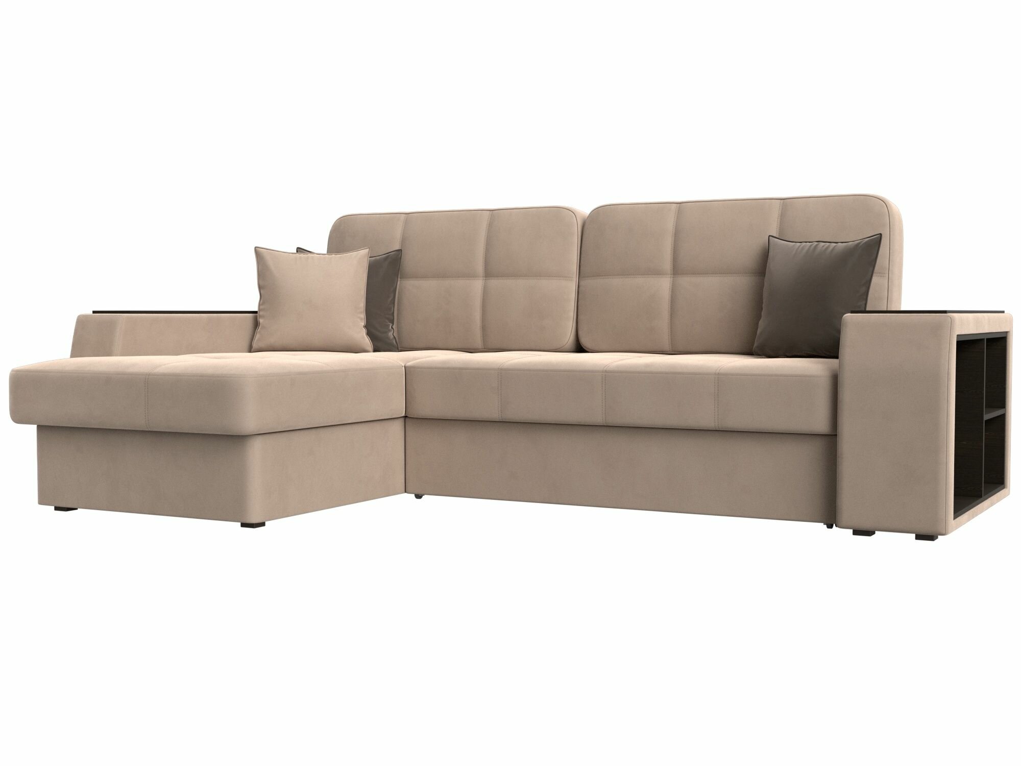 Диван угловой Брюссель левый угол, велюр, механизм дельфин, бежевый, 260x175x95см. Хит Диванов